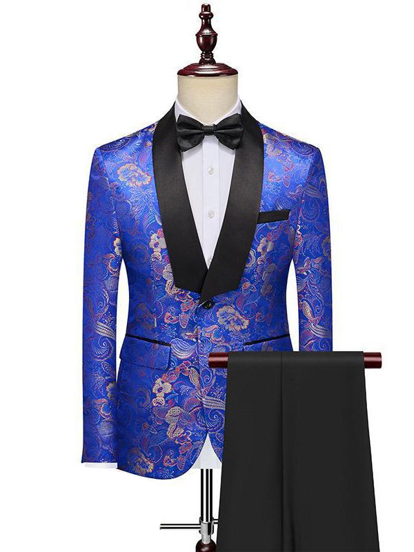 Blue Flower Jacquard Suit S8306 – LAGOEO